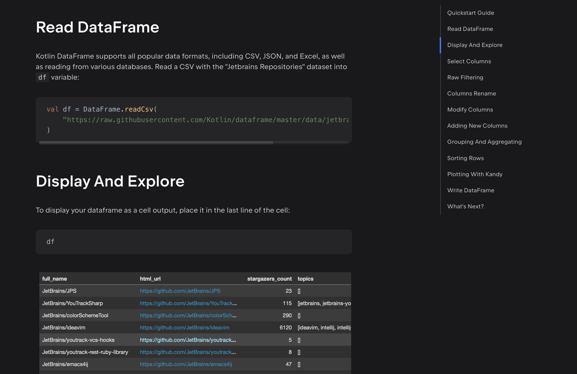 Guides And Examples | DataFrame